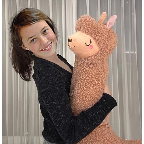 Hofun4U Llama Plush Pillow, 51 Inch Alpaca Plush Long Body Pillow, Alpaca Stuffed Animal, Christmas Holiday Birthday Gift (Brown)