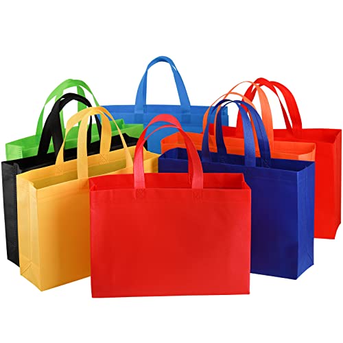 Tosnail 32 Pack 13.8" x 10" Reusable Gift Bags, Party Favor Bags, Fabric Tote Bags, Treat Bags, Small Shopping Bag - Assorted 8 Colors