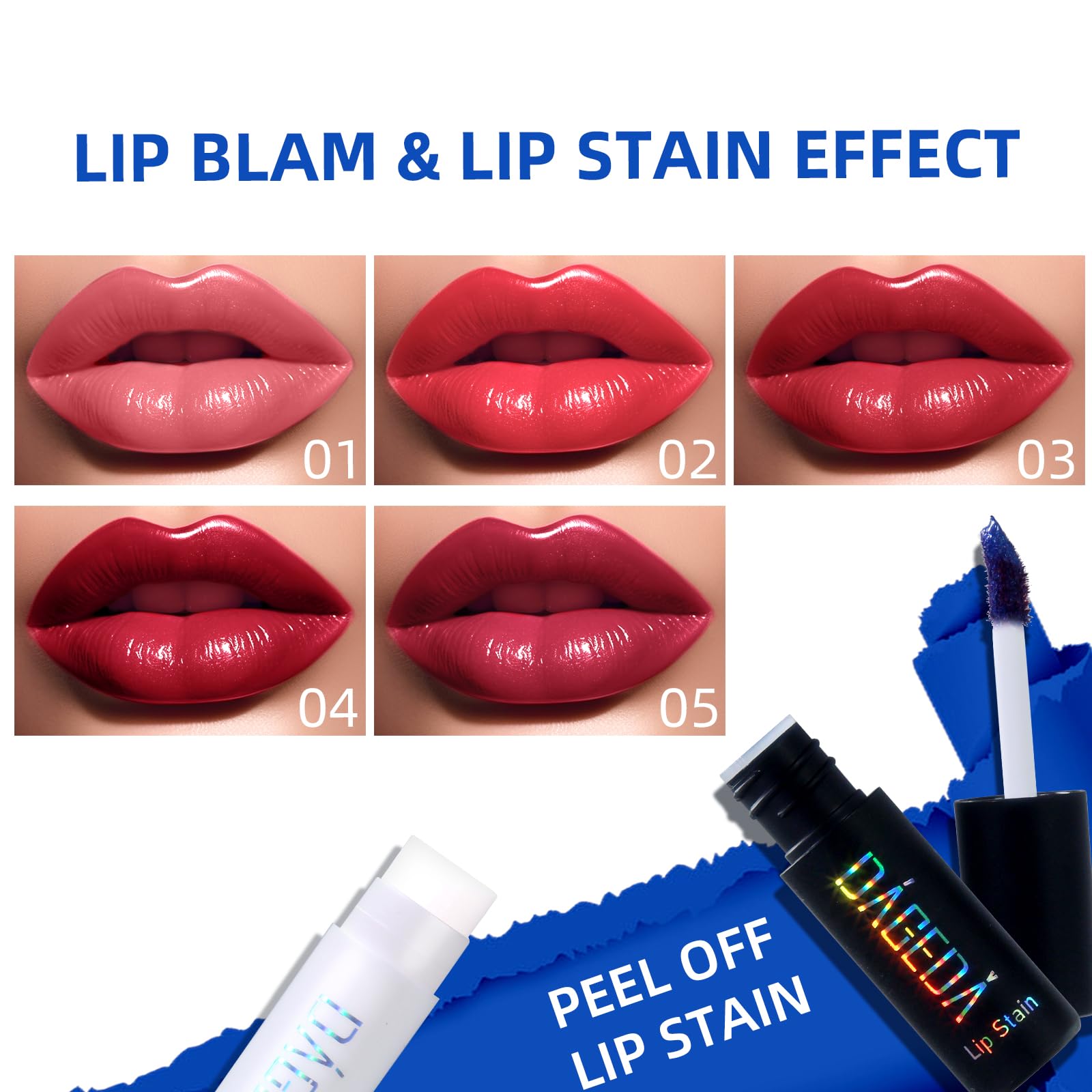 DAGEDA 5 Colors Lip Stain,Peel Off Lip Stain Lip Tint,Tattoo Color Lip Gloss,Waterproof Liquid Lipstick with 5ML Empty Spray Bottle, Lip Stain Tint Lip Makeup for Women