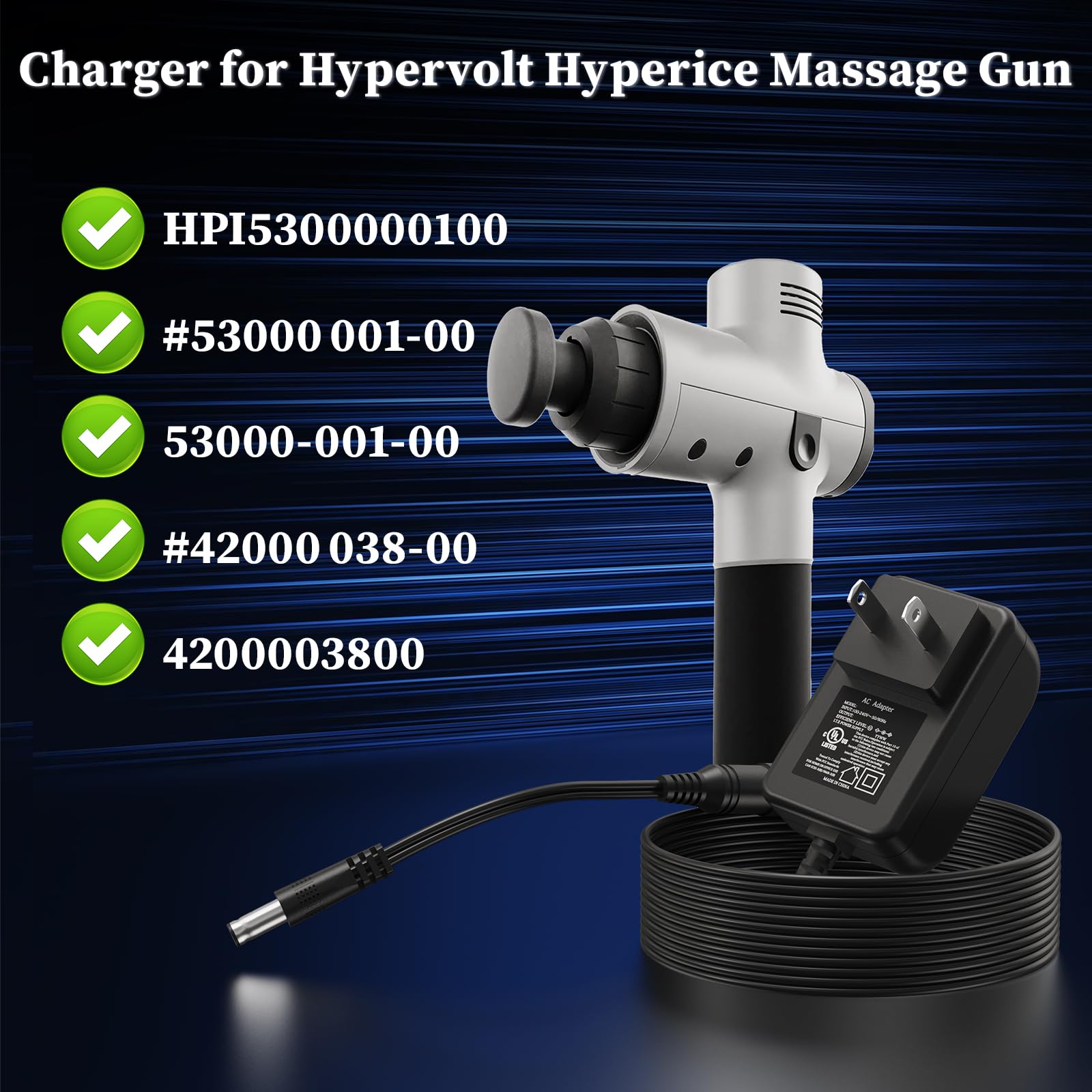 DONYOIE 24V Charger for Hypervolt Massage Gun AC/DC Adapter for Hyperice Hypervolt HPI5300000100 53000-001-00 42000 038-00 SK03T-2400100Z Battery Charging Power Supply