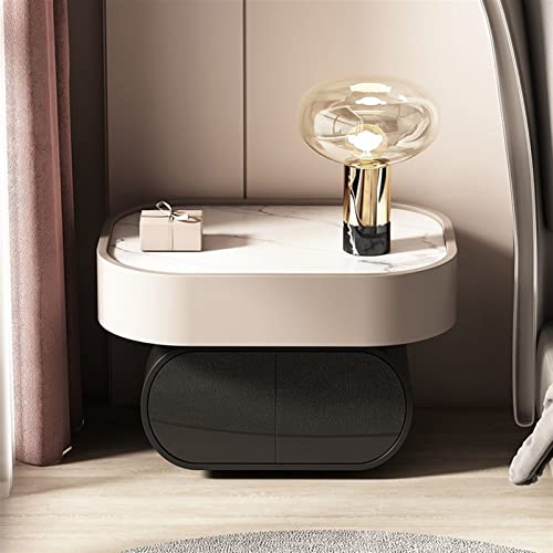 HIGOH Bedside Table Light Luxury Bedside Table Round Solid Wood Rock Board Black Bedside Table Advanced Storage Bed Wood Table
