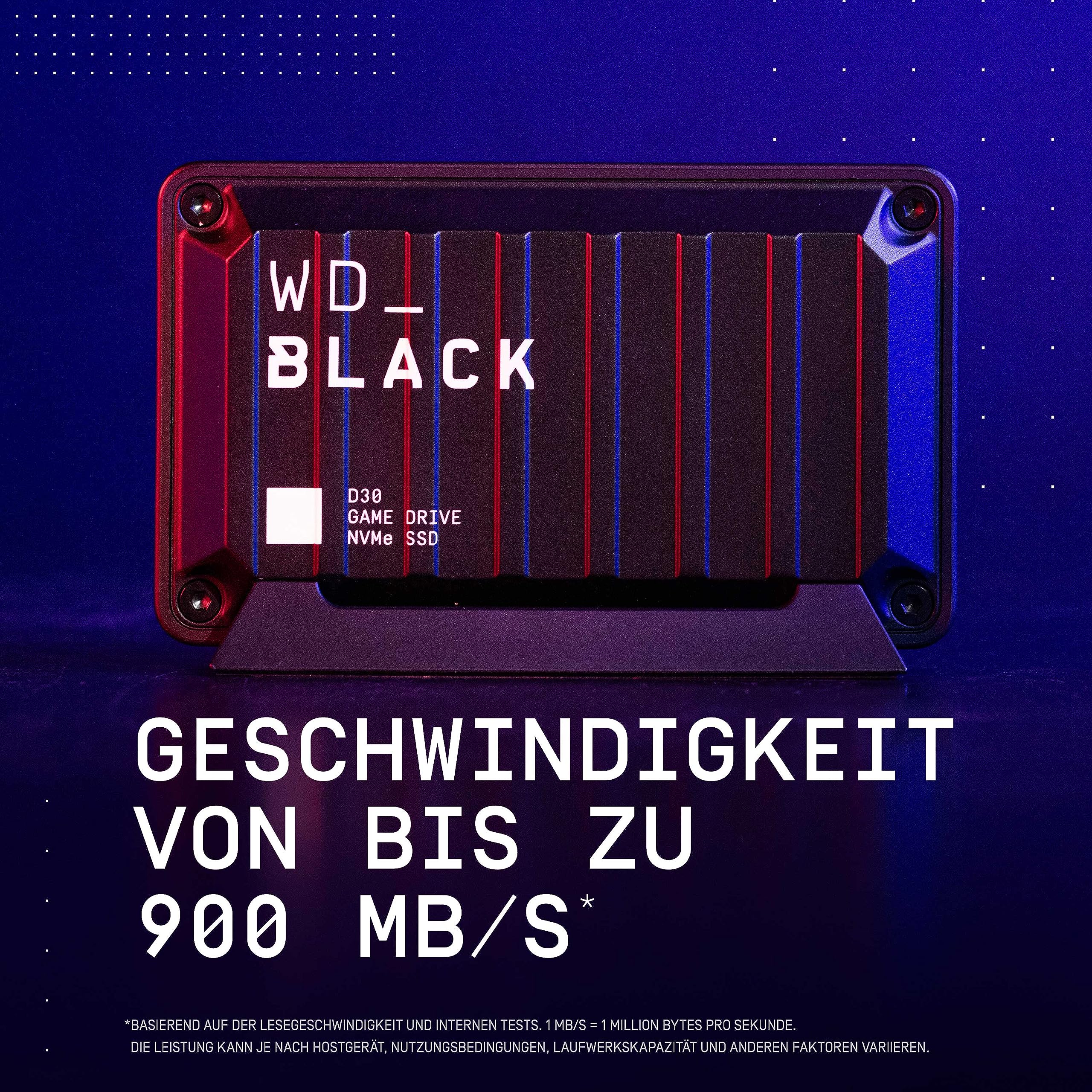 Western Digital 500GB D30 Game Drive SSD - Portable External Solid State Drive, Compatible with Playstation, Xbox, & PC, Up to 900MB/s - WDBATL5000ABK-WESN
