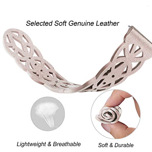 CrocSee Leather Bands Compatible with Fitbit Versa/Versa 2/Versa Lite/Versa SE Fitness Smartwatch, Hollowed-out Top Grain Leather Replacement Strap for Women, Rose Gold