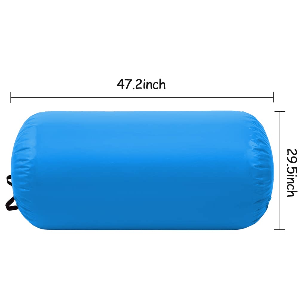 BYBAG Air Barrel Back Roller Inflatable Tumbling Mat with Electric Pump,Tumble Track Gymnastic Equipment Exercise Mats for Home Use,Gym Training,Cheer leading,Yoga (BLUE, 75CM*120CM)