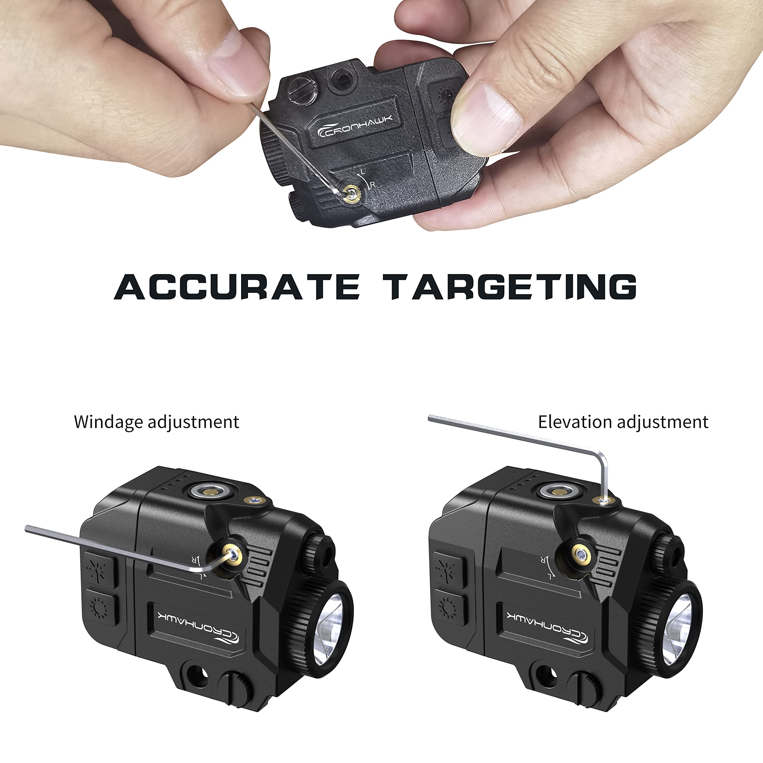 CRONHAWK 500 Lumens Tactical Weapon Flashlights Laser Sight - Rail-Mounted Light and Green Laser Light Combo for Pistol with Picatinny Rail and GL Rails - Magnetic Charging Port