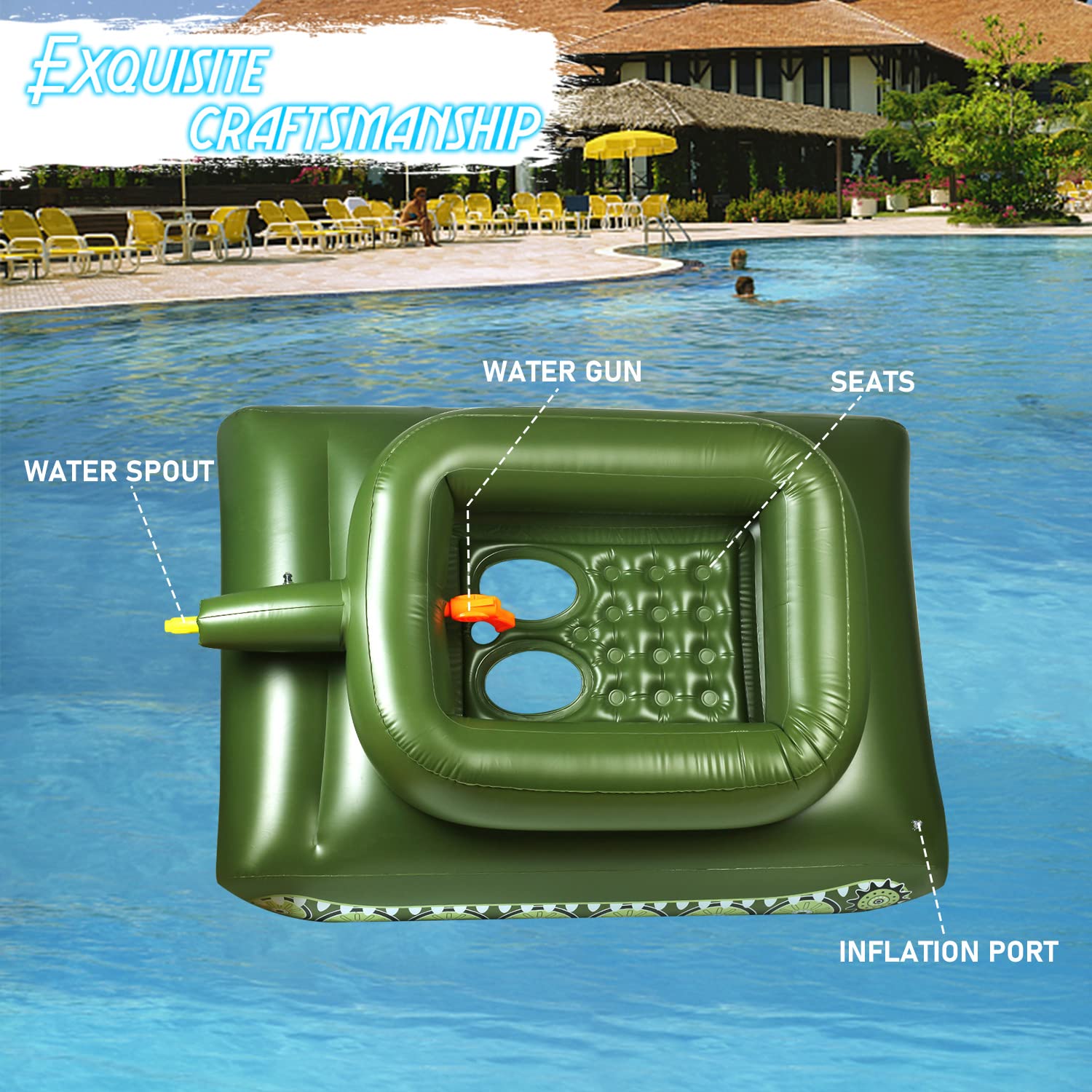 Depointer Life Inflatable Tank Float with Water Cannon Squirt Water Gun Toy Pool Tank Float for Kids Adult Summer Pool Party
