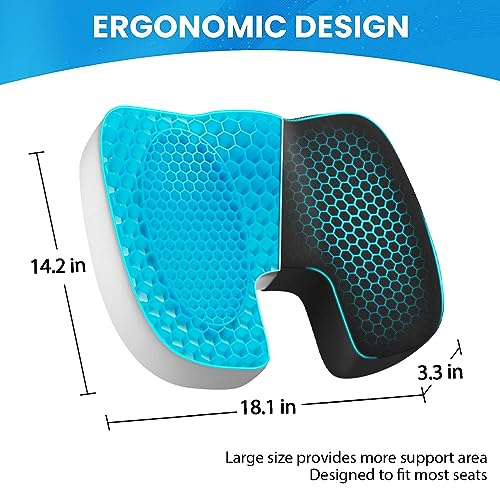Gel Seat Cushion & Memory Foam Seat Cushions for Chair - Seat Cushion for Sciatica Coccyx Back Tailbone&Lower Back Pain Relief, Chair Pillow with Pressure Support for Driving, Office&Desk Chair, Black