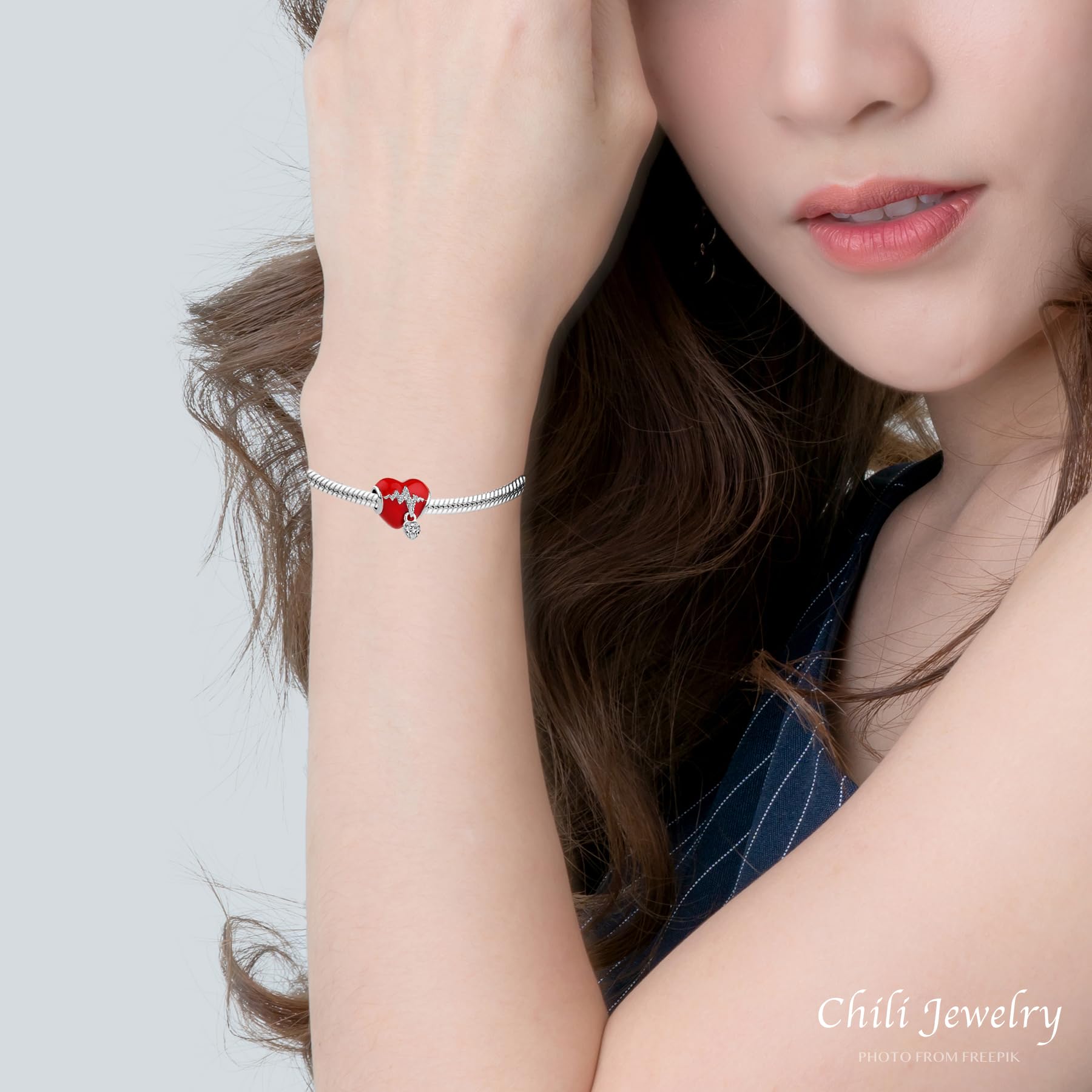 Chili Jewelry Heart Love Heartbeat Charms Electrocardiogram ECG Beads Compatible With Pandora Charms Bracelets