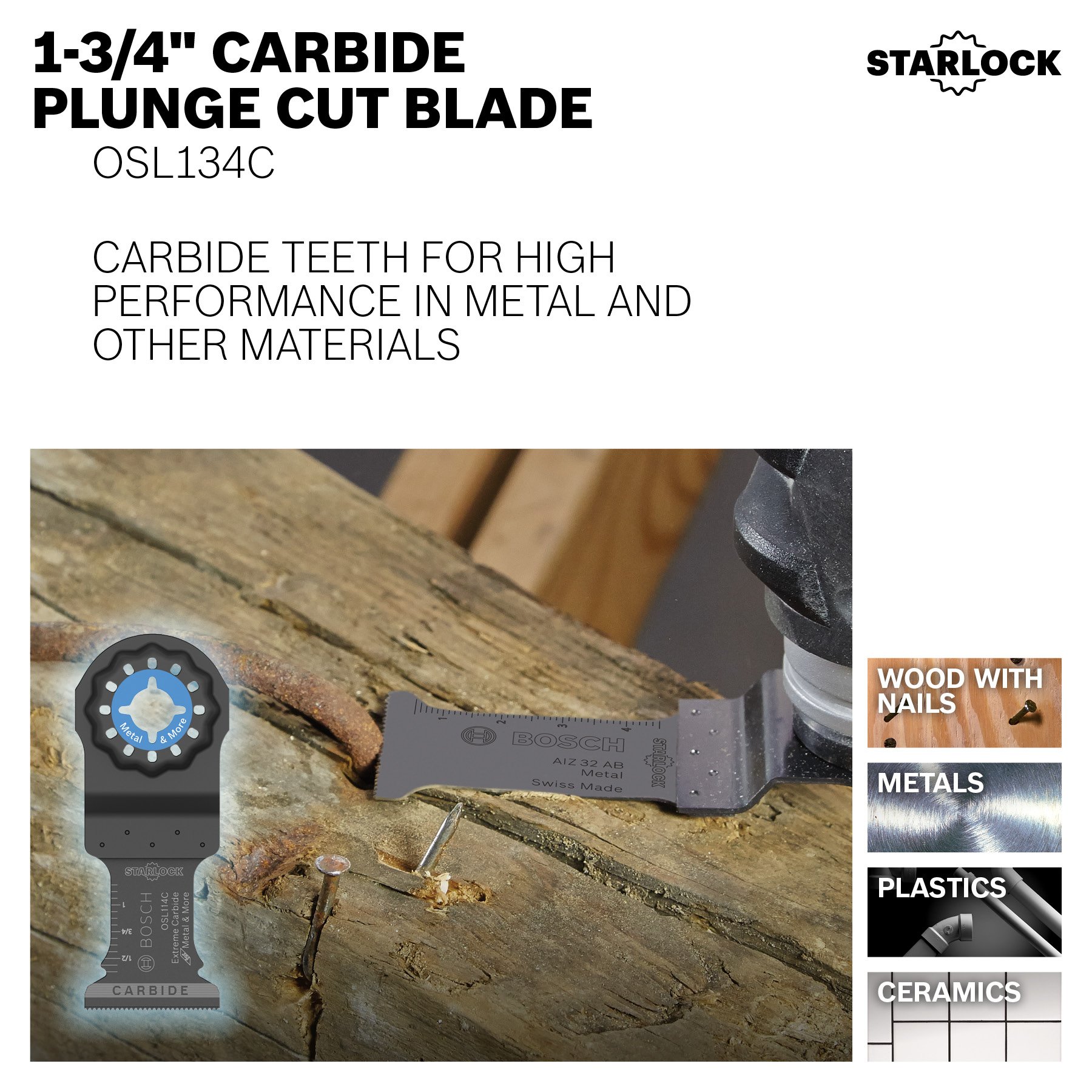 BOSCH OSL002CH 2-Piece Mixed Set 3/4 In. & 1-3/4 In. Starlock Oscillating Multi Tool Metal & More Carbide Extreme Plunge Cut Blades for Cutting Iron Bar, Metal, Wood with Nails, Drywall and Tile