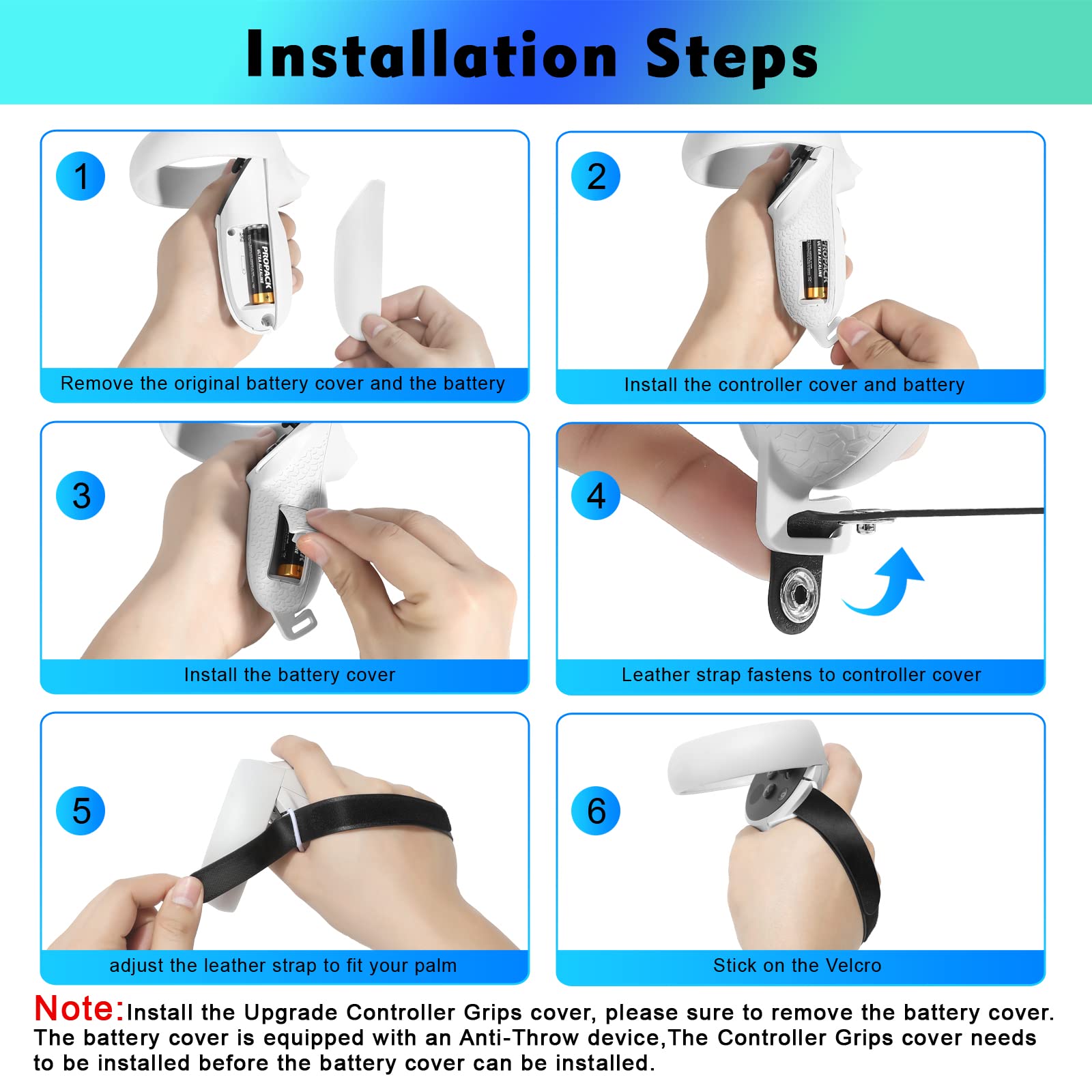 Design Upgraded Controller Grips Accessories Compatible with Oculus Quest 2 with Battery Opening Adjustable Wrist Knuckle leather Anti-Throw Protect Straps for Meta Quest 2 Accessories