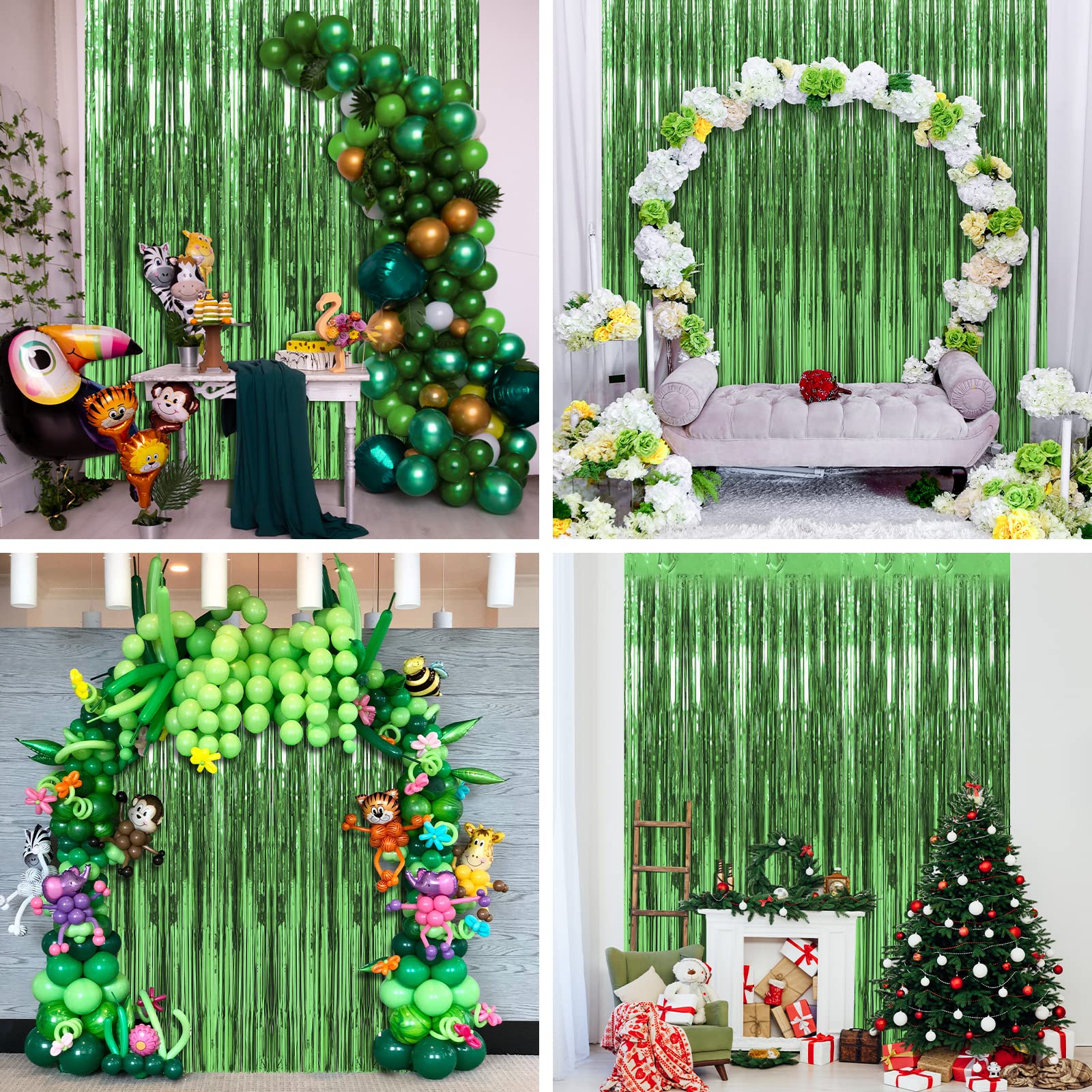 Crosize 3 Pack 3.3 x 9.9 ft Green Foil Fringe Backdrop Curtain, Streamer Backdrop Curtains, Streamers Birthday Party Decorations, Tinsel Curtain for Parties, Galentines Decor, Preppy, Photo Booth