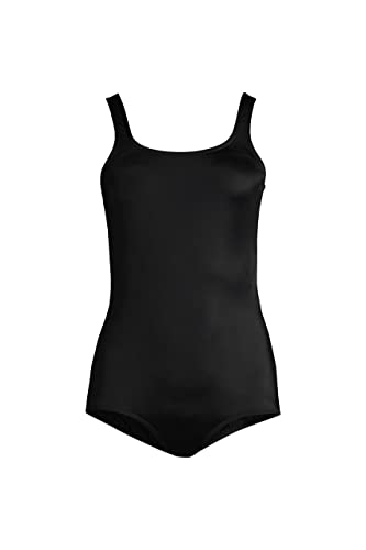 Lands' End Womens Chlorine Resistant Tugless Tank Soft Cup One Piece Swimsuit Black Long Torso 6