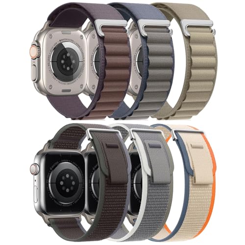 BORDOMOL Nylon Bands Compatible With Apple Watch Ultra 1/2 Band 42mm 44mm 45mm 49mm, Alpine Loop+Trail Loop for Women Men (6 Pack)