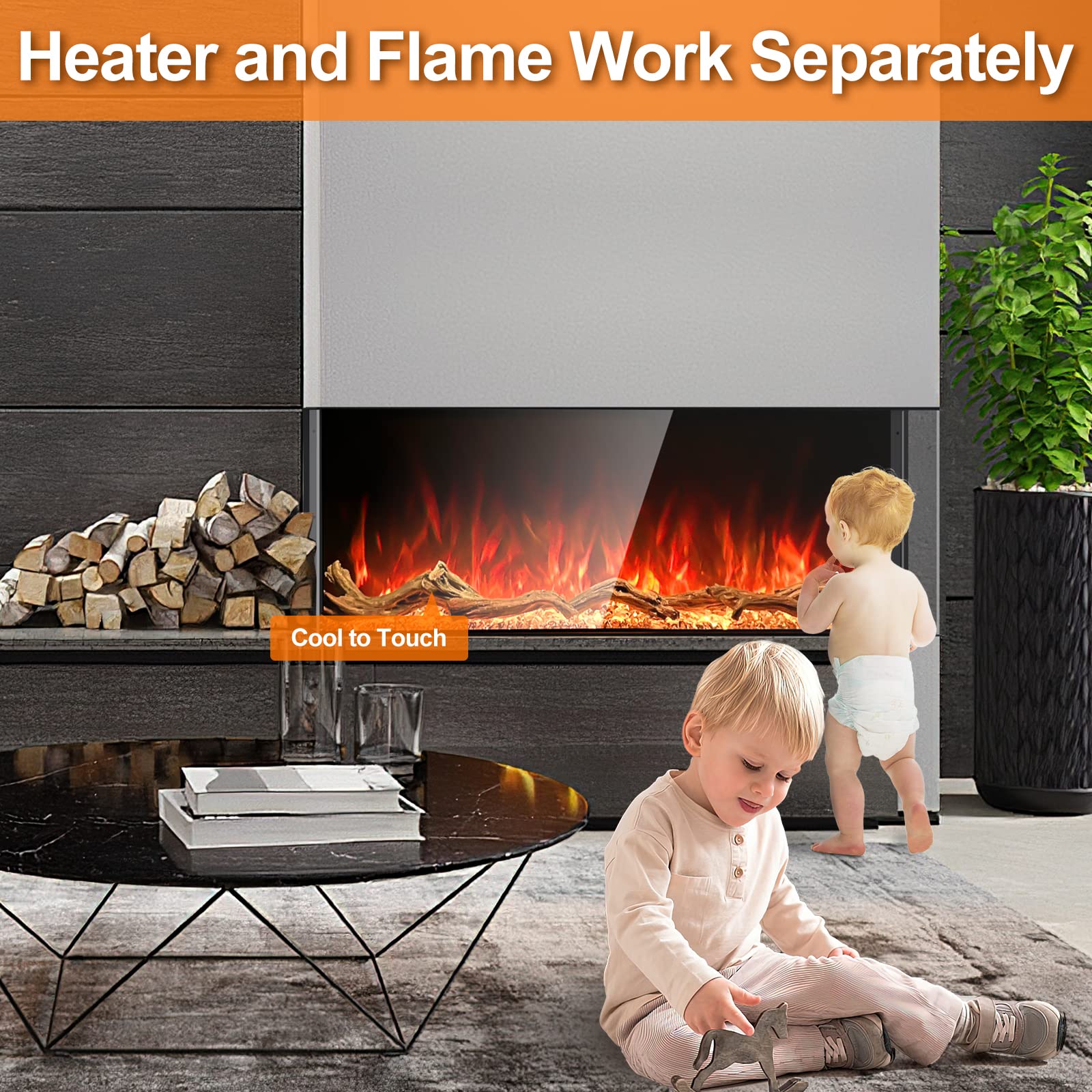 Cosmopolitan Fireplaces Phoenix Omnivue Series 68 inch 3 Sided Electric Fireplace Insert, Smart Wi-Fi Wall Mount/Built-in Fireplaces, 251 Realistic Flames, Low Noise 3000/1500Watt Fireplace Heater