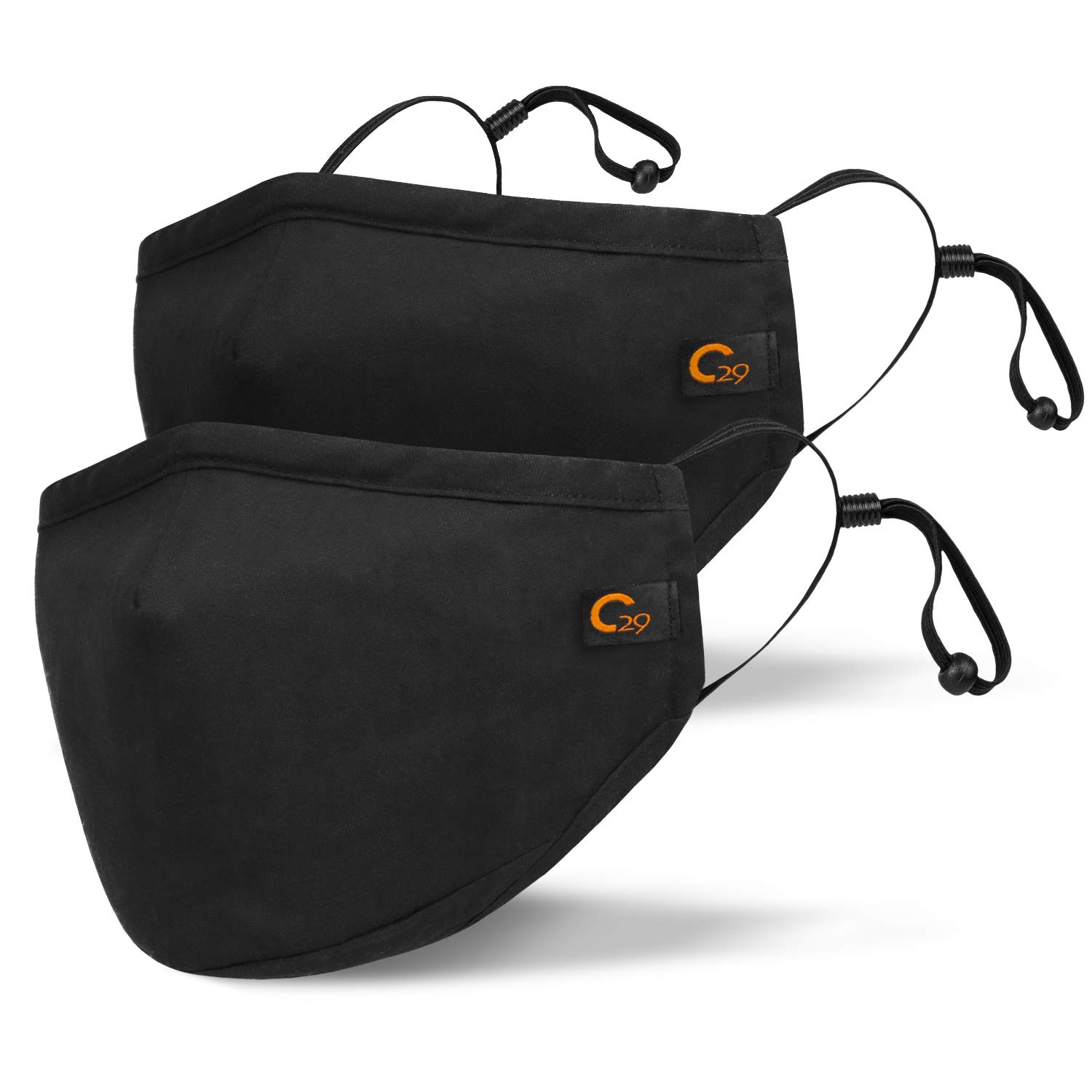 Copper Infused Face Mask With Extra Filter Pocket Protection Layer, Adjustable Ear Loops & Nose Wire (2 Pack, Large, Black)