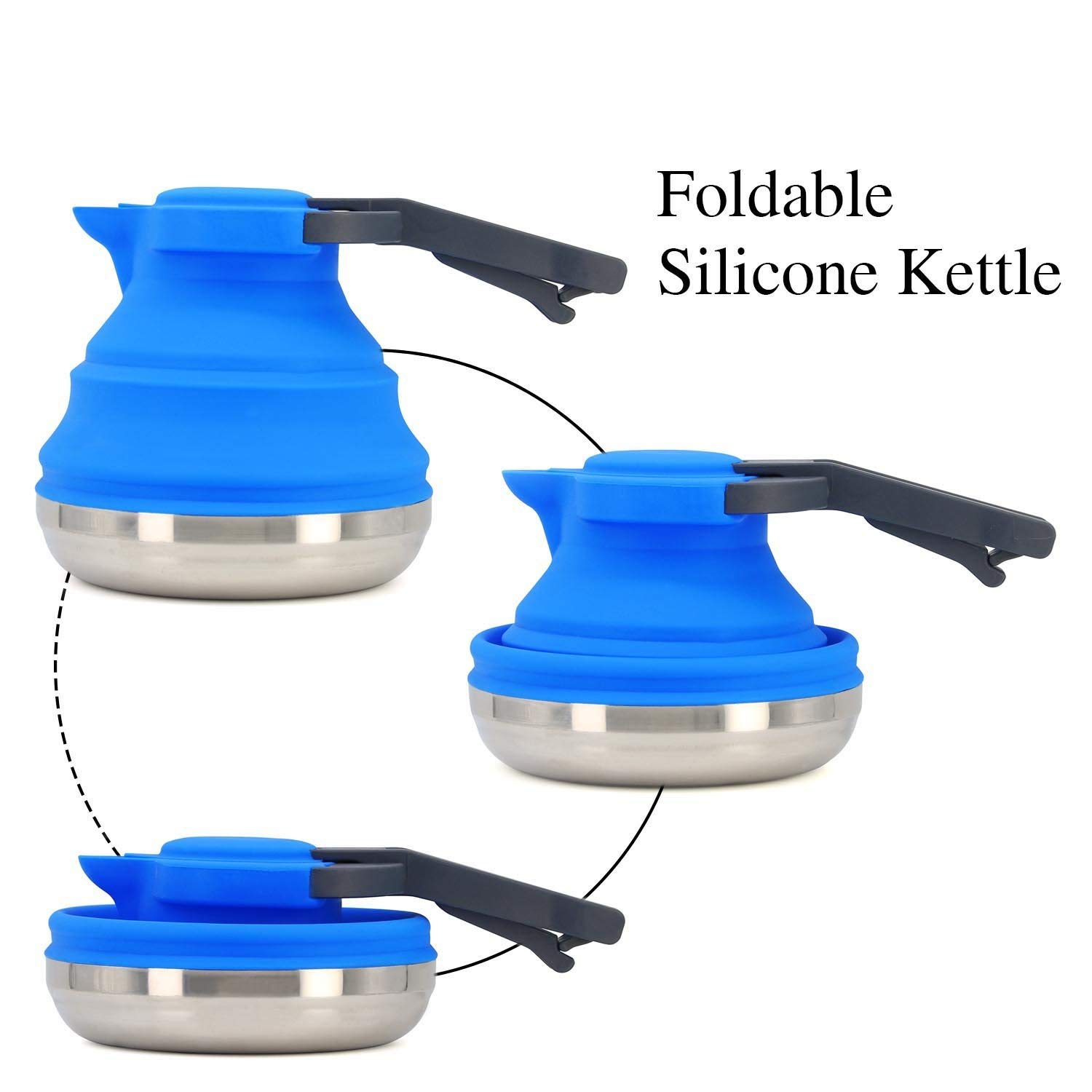 Collapsible Camping Kettle for Hiking Travel & Outdoors & Indoors 42 Ounce Capacity Blue/Green