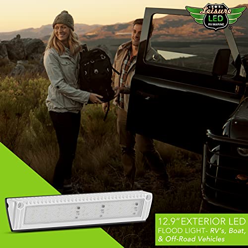 Leisure LED RV Exterior Porch Utility Light - 12v 2250 Lumen 12.9" Lighting Fixture. Replacement Lighting for RVs, Trailers, Campers, 5th Wheels (White)