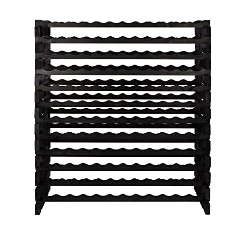 DisplayGifts Stackable Modular Wine Pine Wood Rack Stackable Storage Stand Display Shelves Wobble-Free 12 Rows 144 Bottle Capacity Black