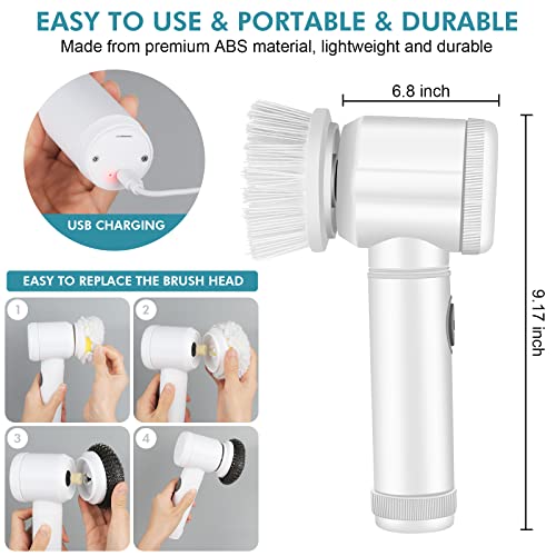 LEKISHE Electric Spin Scrubber Electric Cleaning Brush Cordless Power Scrubber with 5 Replaceable Brush Heads Handheld Power Shower Scrubber for Bathtub, Floor, Wall, Tile, Toilet, Window, Sink