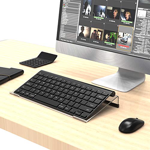 KOTEMON Mini Computer Keyboard Stand-11.8'' x 5.1''-Small Computer Keyboard Tray Acrylic Keyboard Holder for 78 Keys Universal Compact Keyboard, with Black Silicone Strip, Clear