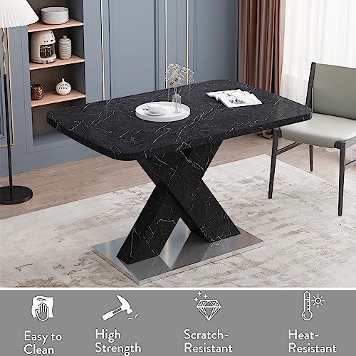HomVent Expandable Dining Table with Wooden Top Faux Marble Dining Room Table for 4-6 People,Expandable 47.24β-62.99" Dining Room Table Black Marble Grain Kitchen Table for Small Space,Apartment