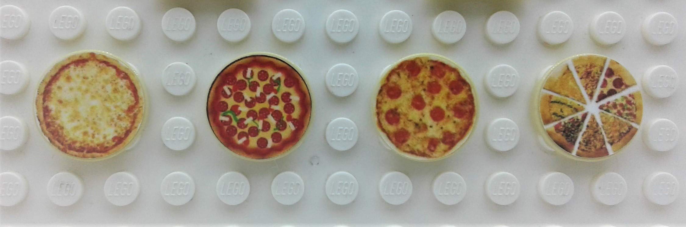 Set of 6 Custom Stickers Food Restaurant City Building Bricks Pizza Pie Toys Custom MOC Town Box Tiles 2x2x2 & Round 2x2 Great Gift idea for Kids Ages 4+ Plastic