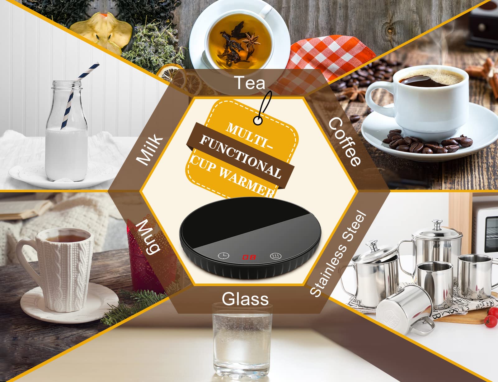 Coffee Mug Warmer, Candle Warmer with Auto Shut Off & 2-Temp Settings & 12-Hour Timer, Mug Warmer for Desk, Coffee Cup Warmer for Coffee, Beverage, Candle, Milk, Tea (No Cup)
