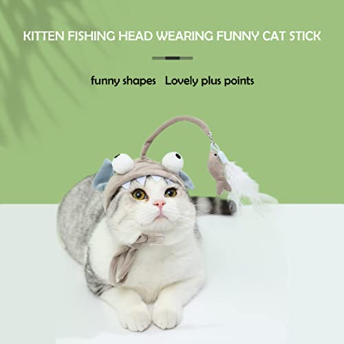 YIDUHONG Head Mounted Cat Headgear Interactive Self-Service Adjustable Size Cat hat Feather Toy,Kawaii Design,Grey Bigeye Fish