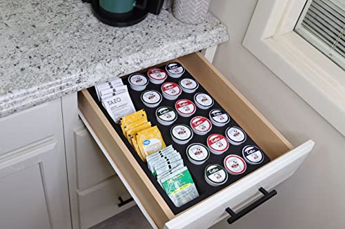 Coffee Pod and Tea Bag Organizer Drawer Tray 10.9 x 14.9 Holds 18 Fits Keurig K-Cup Fits Most Standard Tea Packets (Up to 3" wide) Durable High Density Waterproof Foam