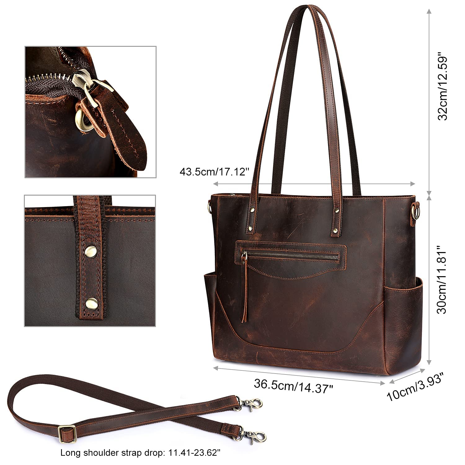 S-ZONE Women Vintage Genuine Leather Tote Bag Bundle with Travel Wallets RFID Blocking Leather Clutch Crossbody Purse Passport Card Holder