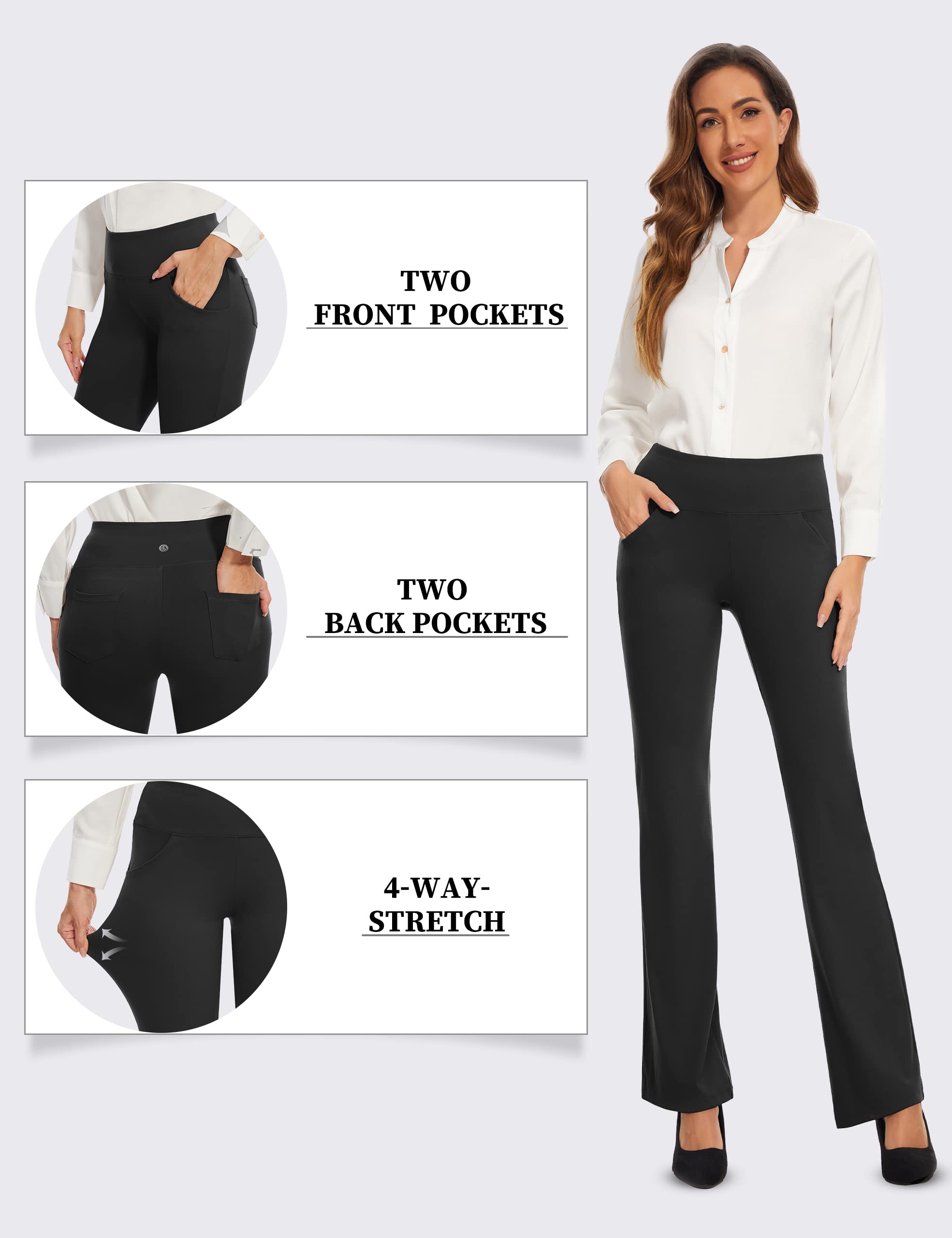 Desol Flare Leggings,High Waisted Bootcut Yoga Pants with Pockets,Tummy Control Bootleg Pants,Work Pants for Women Deep Khaki
