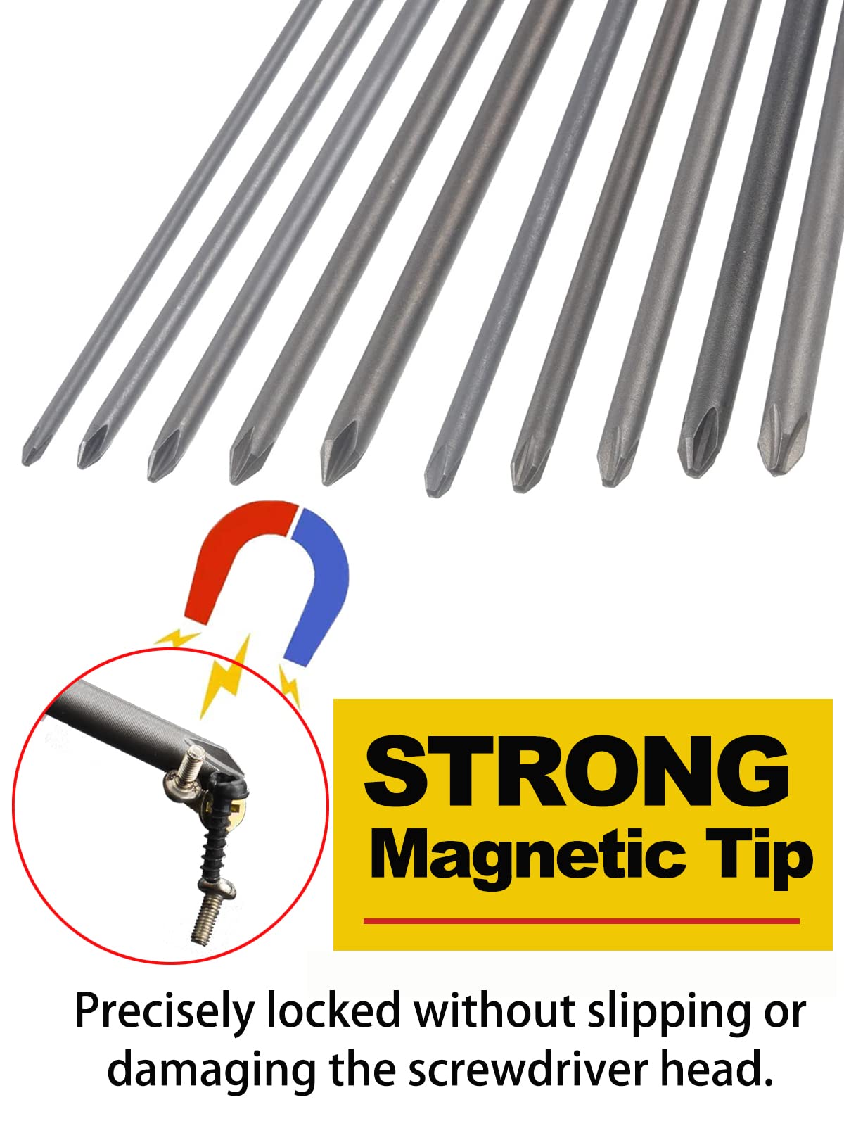 Rocaris 5 Pack Extra Long Phillips Screwdriver Bit Sets, 1/4 Inch Hex Shank Magnetic Screwdriver Bits Cross Head S2, 12 Inch