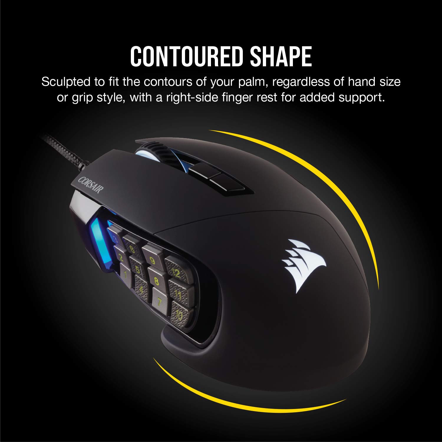 Corsair Scimitar RGB Elite, MOBA/MMO Gaming Mouse, Black, Backlit RGB LED, 18000 DPI, Optical (Renewed)