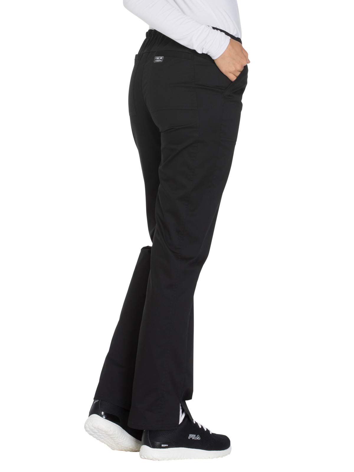 Cherokee Women Scrubs Pant Workwear Core Stretch Mid Rise Straight Leg Drawstring WW130T, M Tall, Black