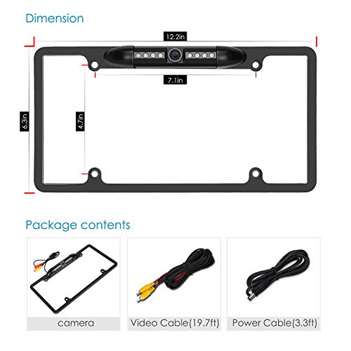 Car Backup Camera,Car License Plate Camera with Night Vision,170° Viewing Angle Universal Car License Plate Mount Camera IP67 Waterproof High Sensitive LED Light