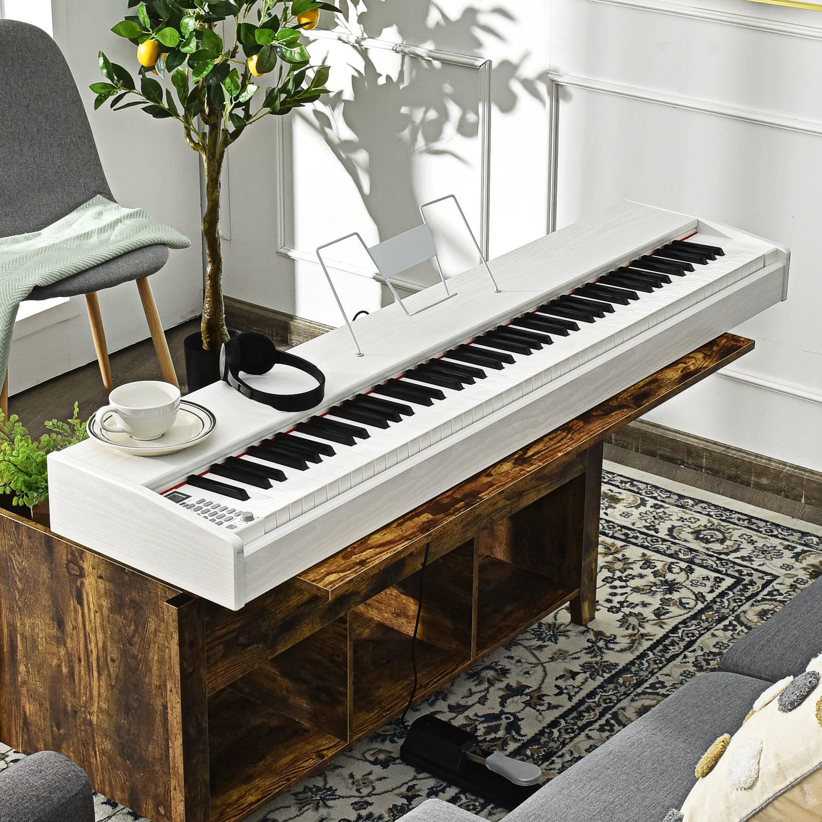 Safeplus Digital Piano 88 Key Full Size Weighted Keyboard, Electric Piano Portable with Sustain Pedal Power, Supply for Beginner Adults Practice (White)
