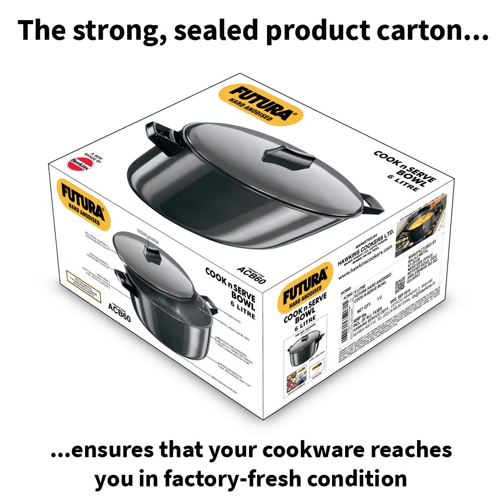 HAWKINS Futura Hard Anodised Cook-N-Serve Bowl Black 6 L