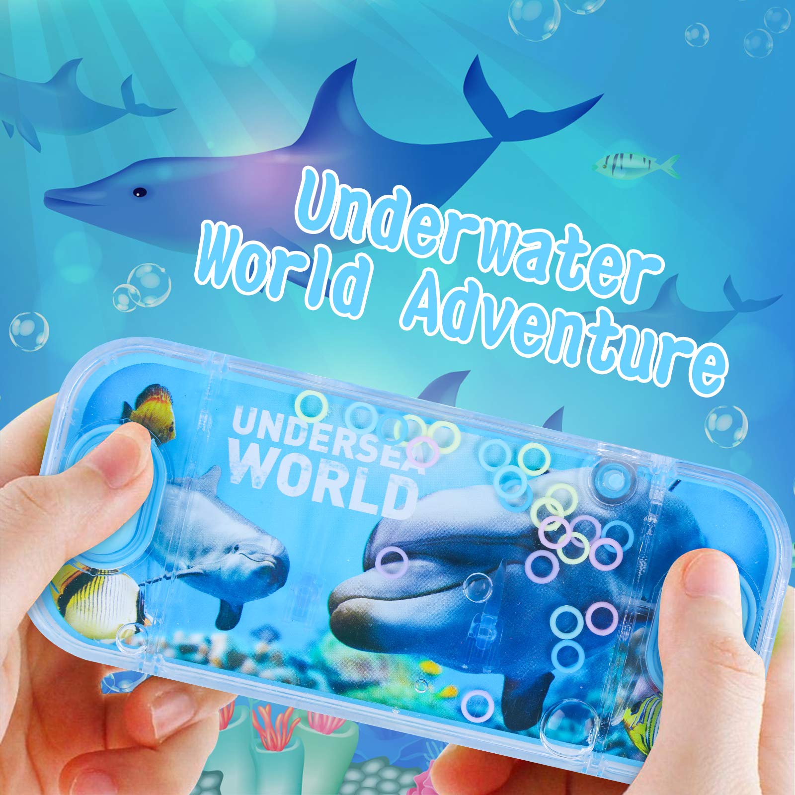 SevenQ Handheld Water Games, 4 Packs Ocean Theme Water Toss Ring Game Aqua Toy Water Ring Game for Kids Stocking Stuffers