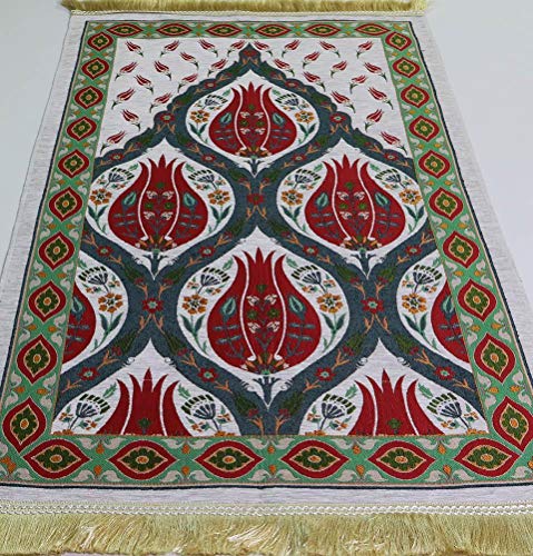 Modefa Prayer Mat | Luxury Woven Chenille Janamaz Sajadah | New Muslim Convert Revert Gift Set | Free Quran + Tesbih Beads | Turkish Tulip Red