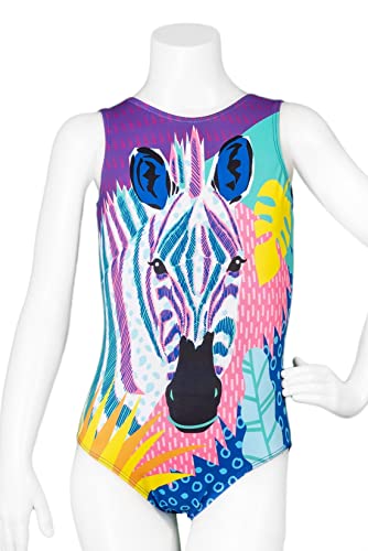 Destira Girls Gymnastic Leotards, Mod Zebra Multicolored Striped Zebra Head Dance, Ballet Tank, Adult Small