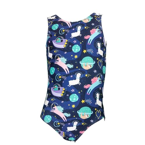 Destira Outta This World Gymnastci Leotard for Girls, Llamas, Unicorns and Sloths Outer Space Theme Navy Blue, Child Medium (8)