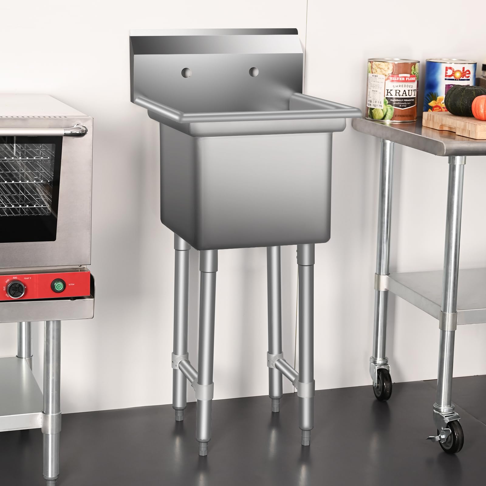 HARDURA Stainless Steel Commercial Compartment Sink With Freestanding Utility Kitchen Basin with 24" L X 24" W X 14" D Bowl For Restaurant, Kitchen & Garage