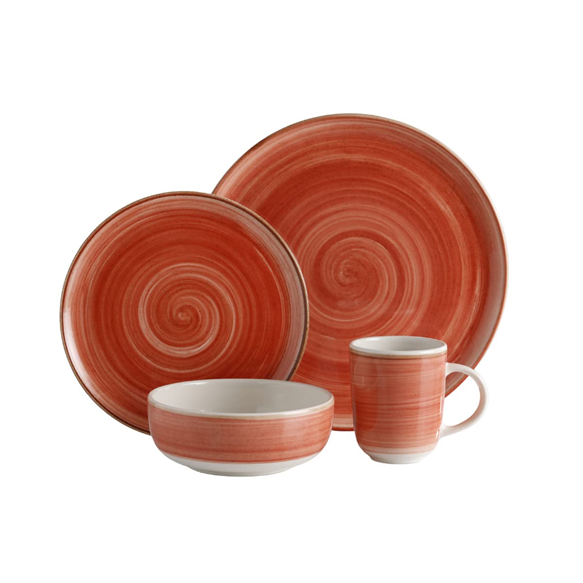 Corona Dinnerware Set 16-pieces Earthenware | Salmon Caoba | Hand-Painted | Set de Vajilla 4 puestos | 16 piezas | Ceramica | Artisan Decor | Coral