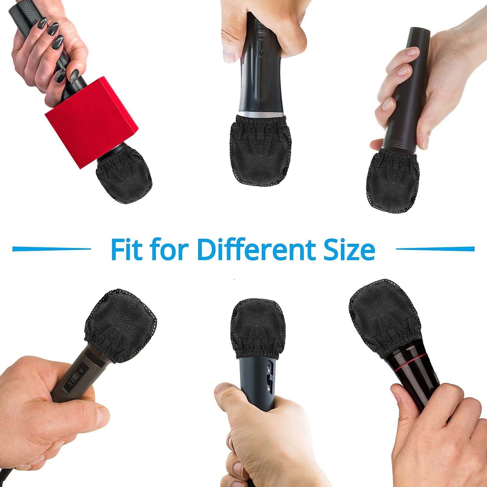 WHXGQ Microphone Covers Disposable, Mic Individually Wrapped, Non-Woven, Elastic Band, No-Odor Sanitary for Recording Room, KTV and Any Shared Environment 40Pcs (Black) V, medium