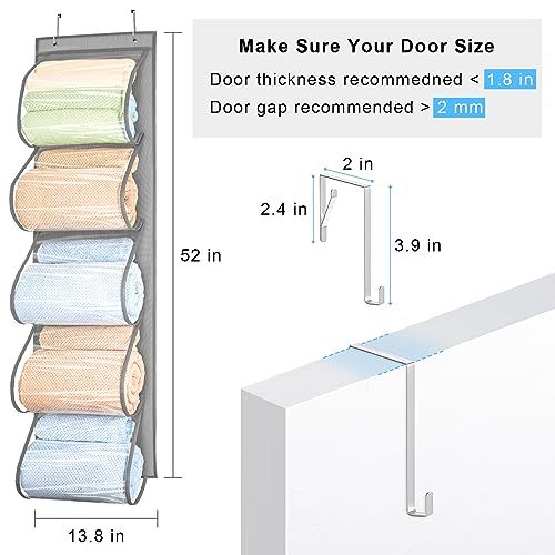 Towel Storage with 5 Pockets, Bath Towel Organizer for Rolled Towels Large Capacity Over The Door Towel Rack Bathroom Towel Holder Space Saving for Large Towels/Bathrobe/Thin Blanket, RV-Grey