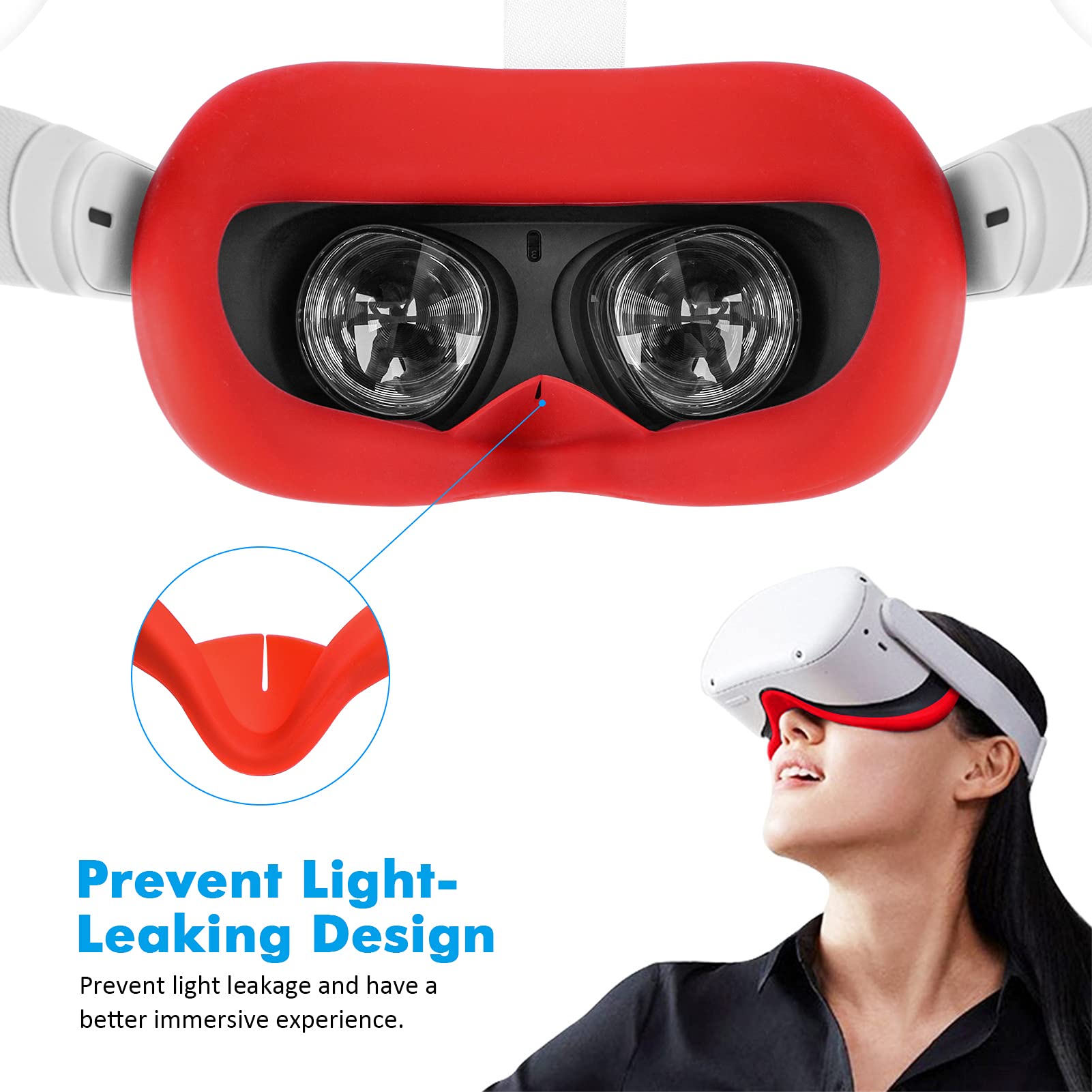 Colohas Oculus Quest 2 Accessories VR Cover - Touch Controller Grip Cover Handle Sleeve with Adjustable Knuckle Strap - Silicone Face Cover - Protective Lens Cover for Oculus Quest 2 Headset - Red