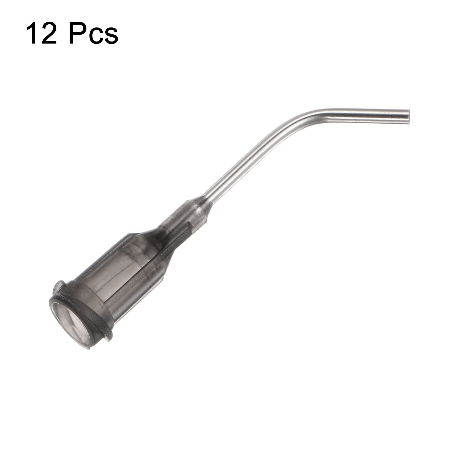 HARFINGTON 12pcs Blunt Tip Dispensing Needles, 16 Gauge 45 Degrees Bent Dispensing Tips 1" End Angled Dispenser Needle with Luer Elbow Blunt Needle for Oil or Glue Applicator, Gray
