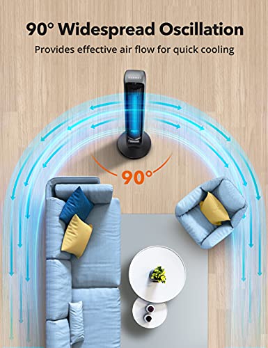 Tower Fan, 42”90° Oscillating Fan, DC Motor with 28dB, 12 Speeds, 4 Modes, Night Light, 12H Timer, LED Display, Quiet Portable Bladeless Fan with Remote for Bedroom, Living Room & Office