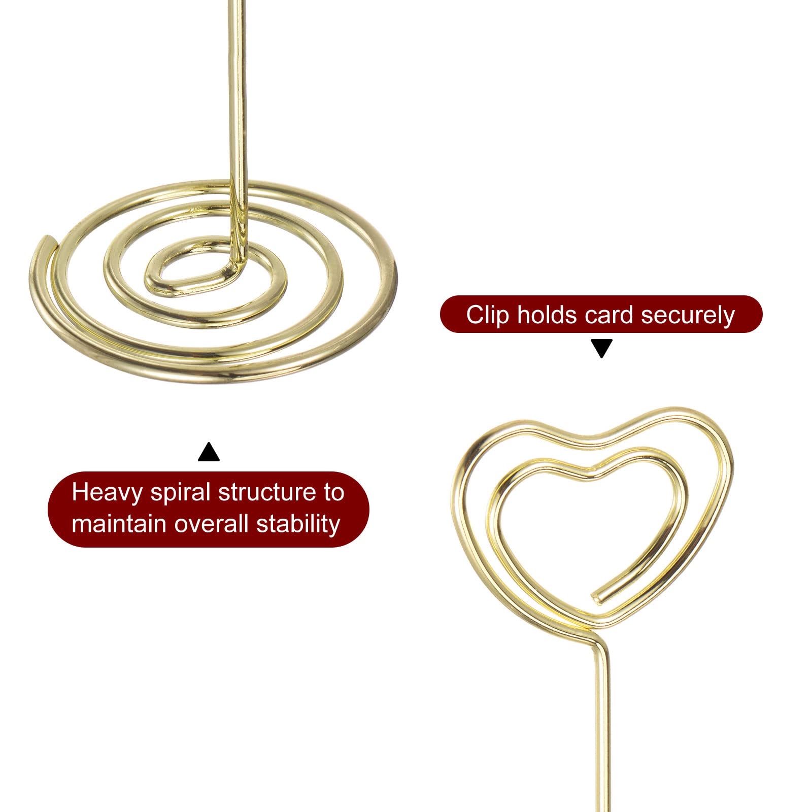 HARFINGTON 12pcs Table Number Holders 1.97 Inch 50mm Tall Mini Heart Shape Steel Photo Holders for Centerpieces Table Place Card Holders for Wedding Reception Party Office Home, Silver Tone