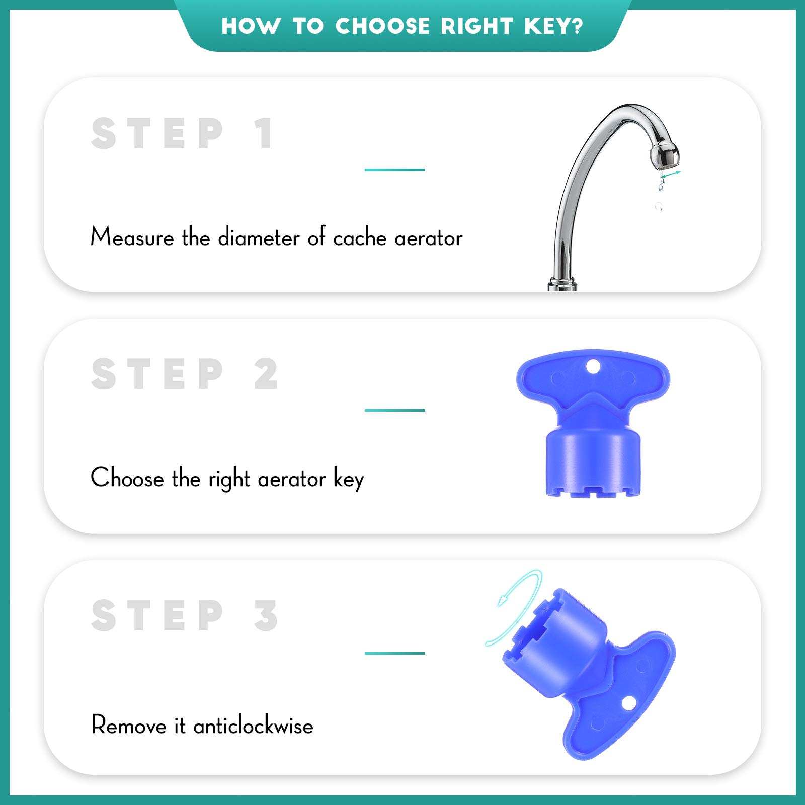 Faucet Aerator Key Removal Wrench Tool with 5 Sizes M16.5, 18.5, 21.5, 22.5, 24 Recessed Aerator Key Sink Aerator Wrenches for Cache Aerators Blue (5)